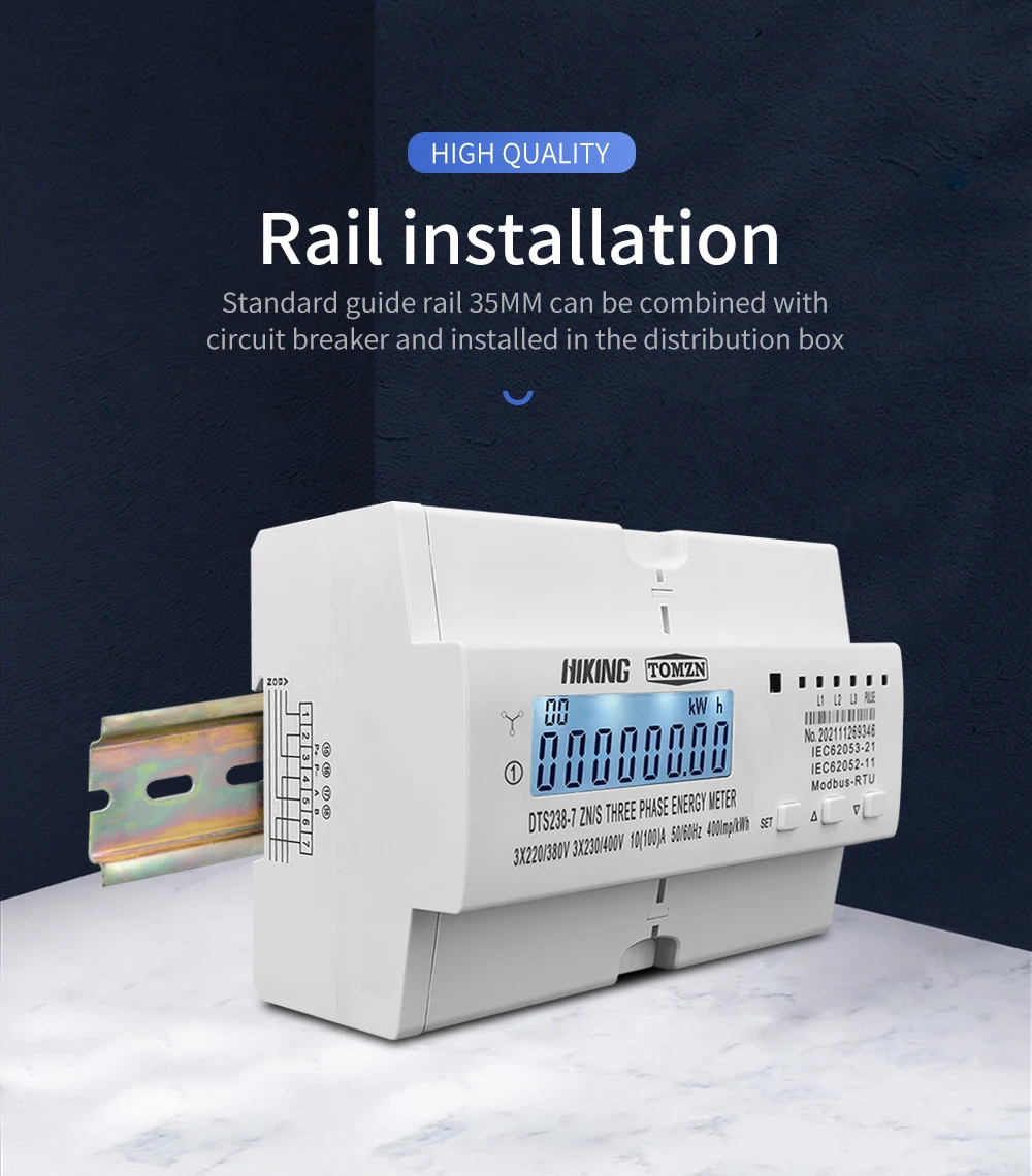 3 Phase Din Rail KWH Watt Hour Energy Meter 3*220V 380V 400V 50Hz 60Hz ...