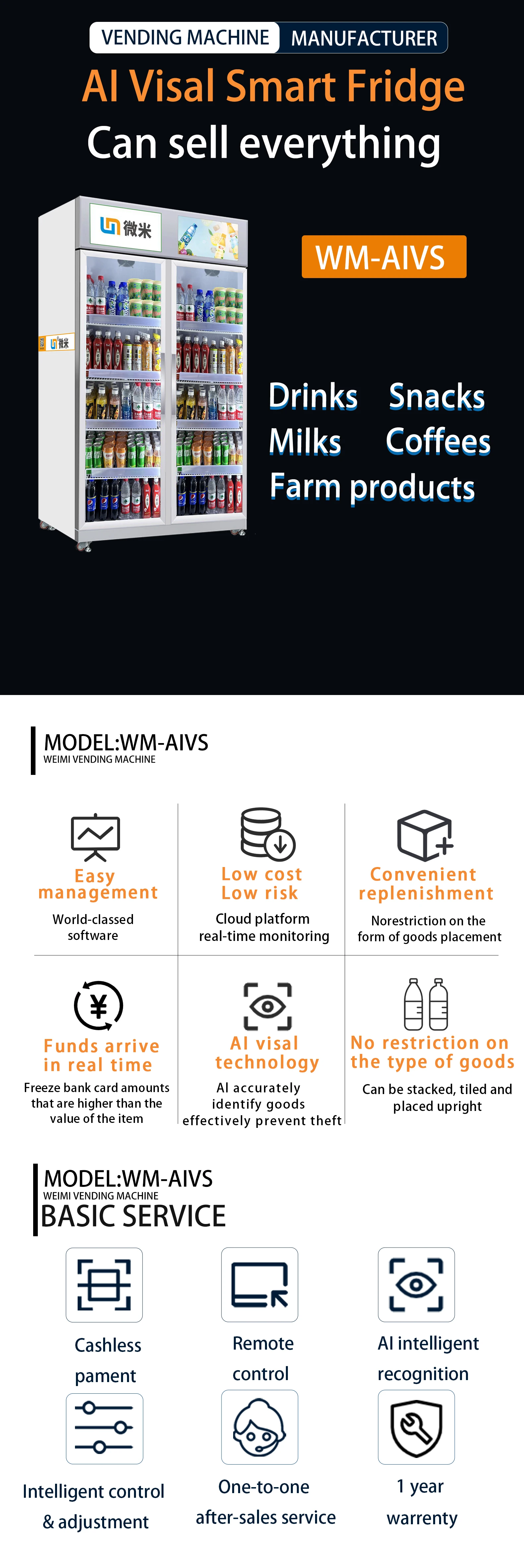 Cashless AI Visual Technology Smart Fridge Vending Machine for Snacks & Drinks - 400-500 Bottle ...