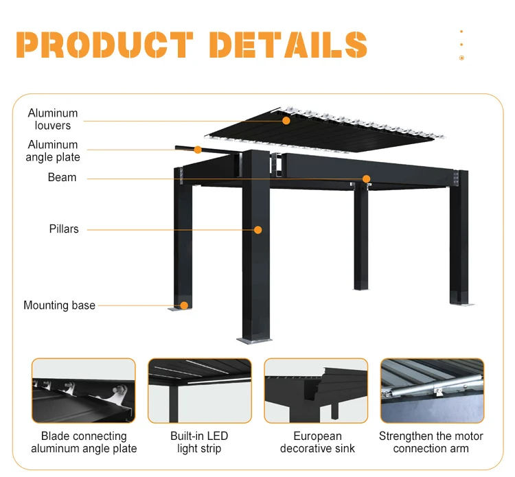 Electric Gazebo - Bioclimatic Pergola with Aluminum Louvers