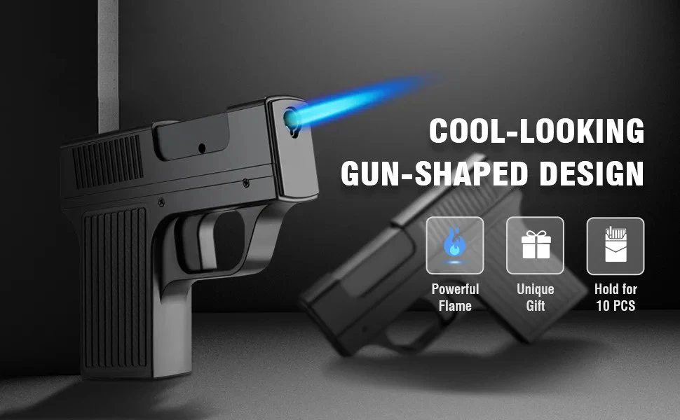 Custom Cool Gun Shaped Lighter Pistol Model Metal Cigarette Case Cigar ...