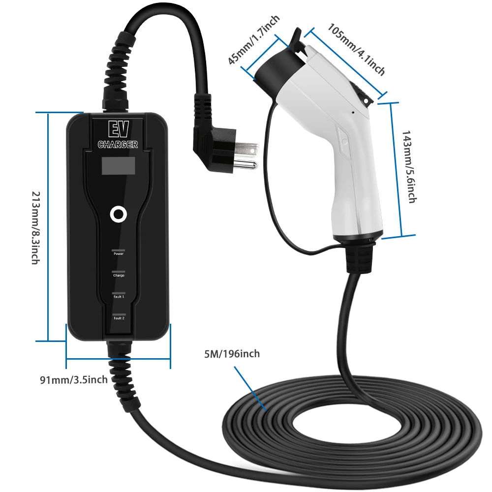 Camecho Fast Charging 16a Portable Ev Charger Eu Standard Electric ...