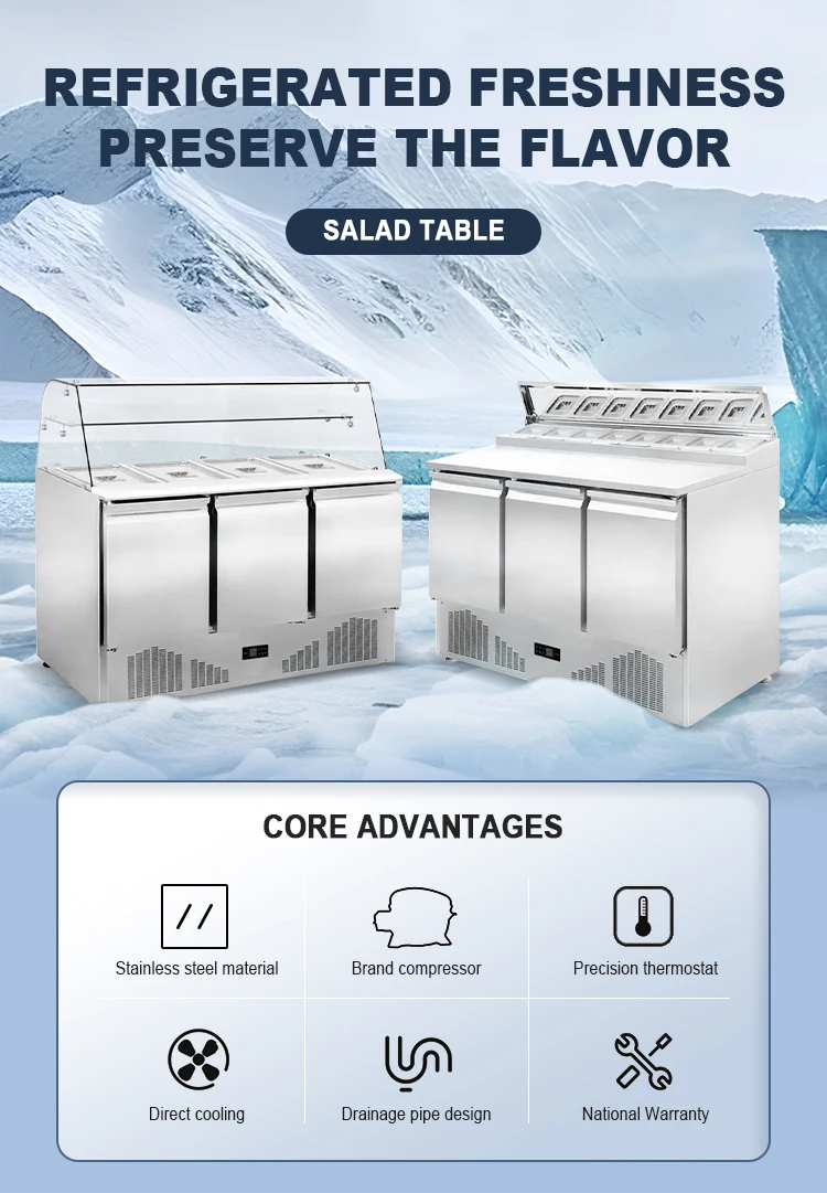 Supermarket Fridge Pizza Prep Table Chiller Commercial Stainless Steel ...