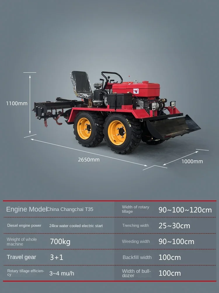 Riding Crawler Rotary Tiller Four-Wheel Multi-Purpose Tiller Greenhouse ...