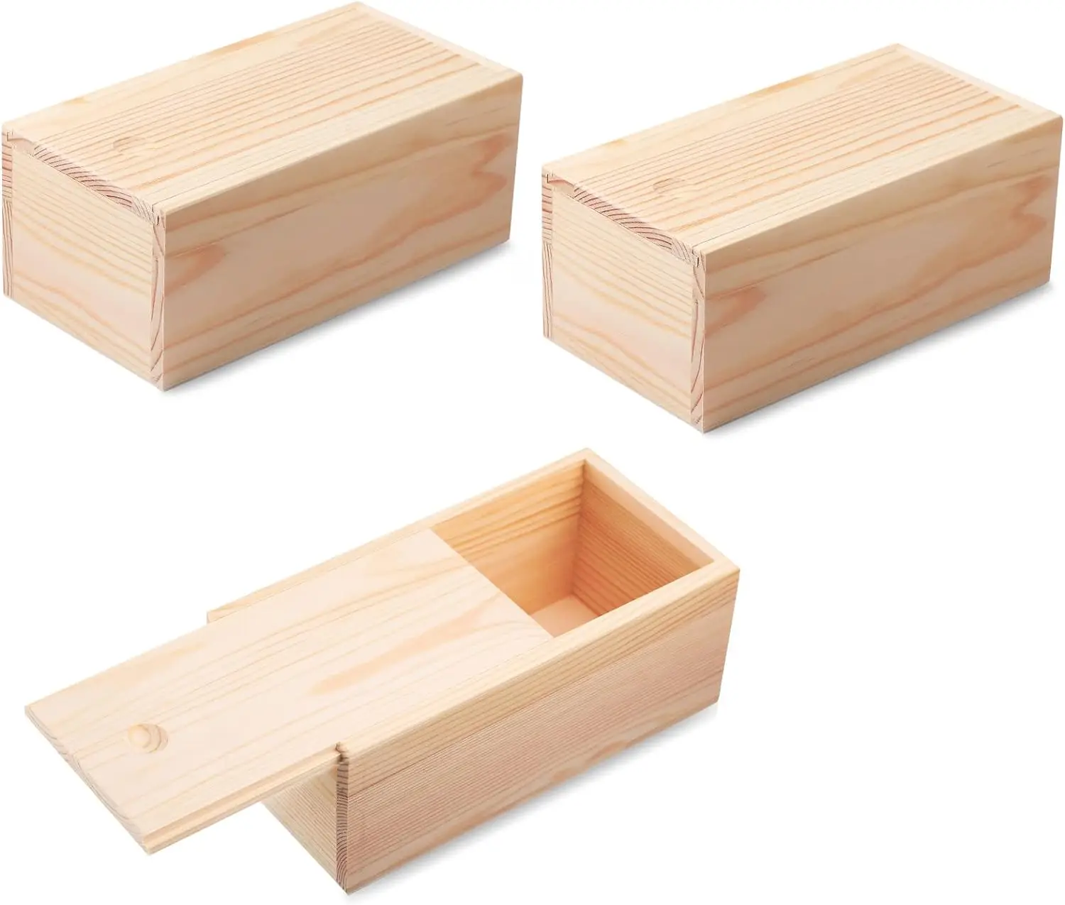 Unfinished Wood Box with Sliding Lid Small Wooden Storage Box Crates ...