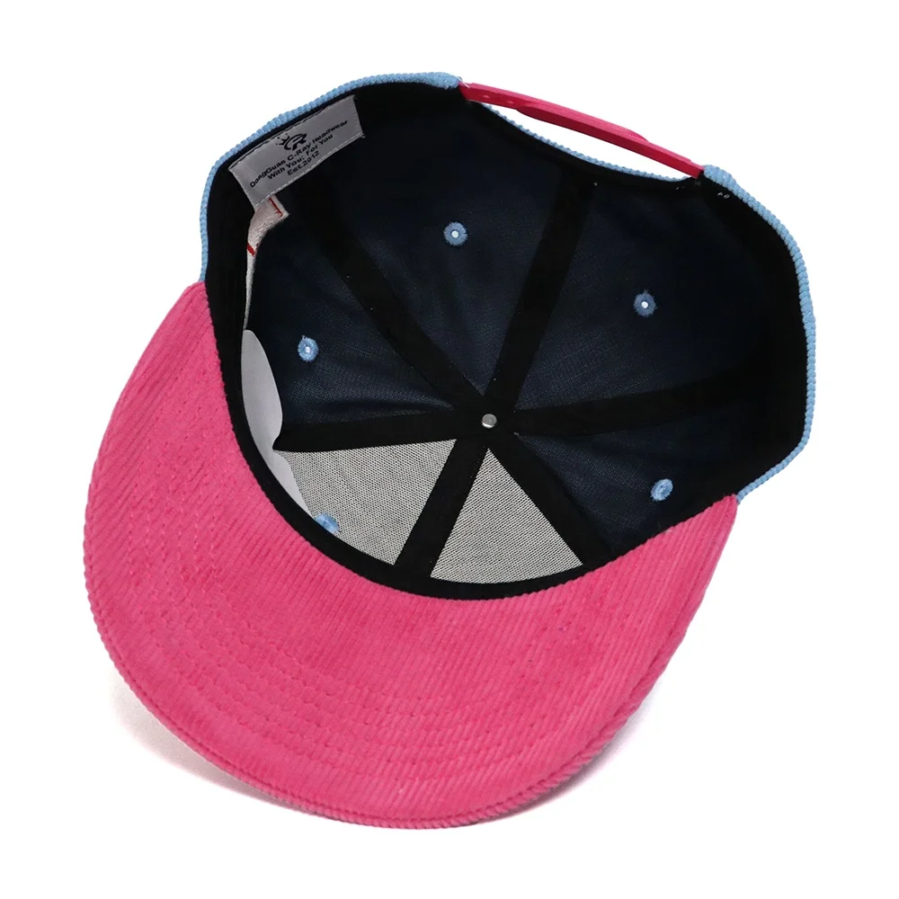 6 Panel Two Tone Pink Brim Snapback Hat New Design Flat Embroidered ...