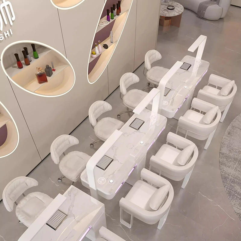 Modern Beauty Salon White Single Double Seater Manicure Table Set ...