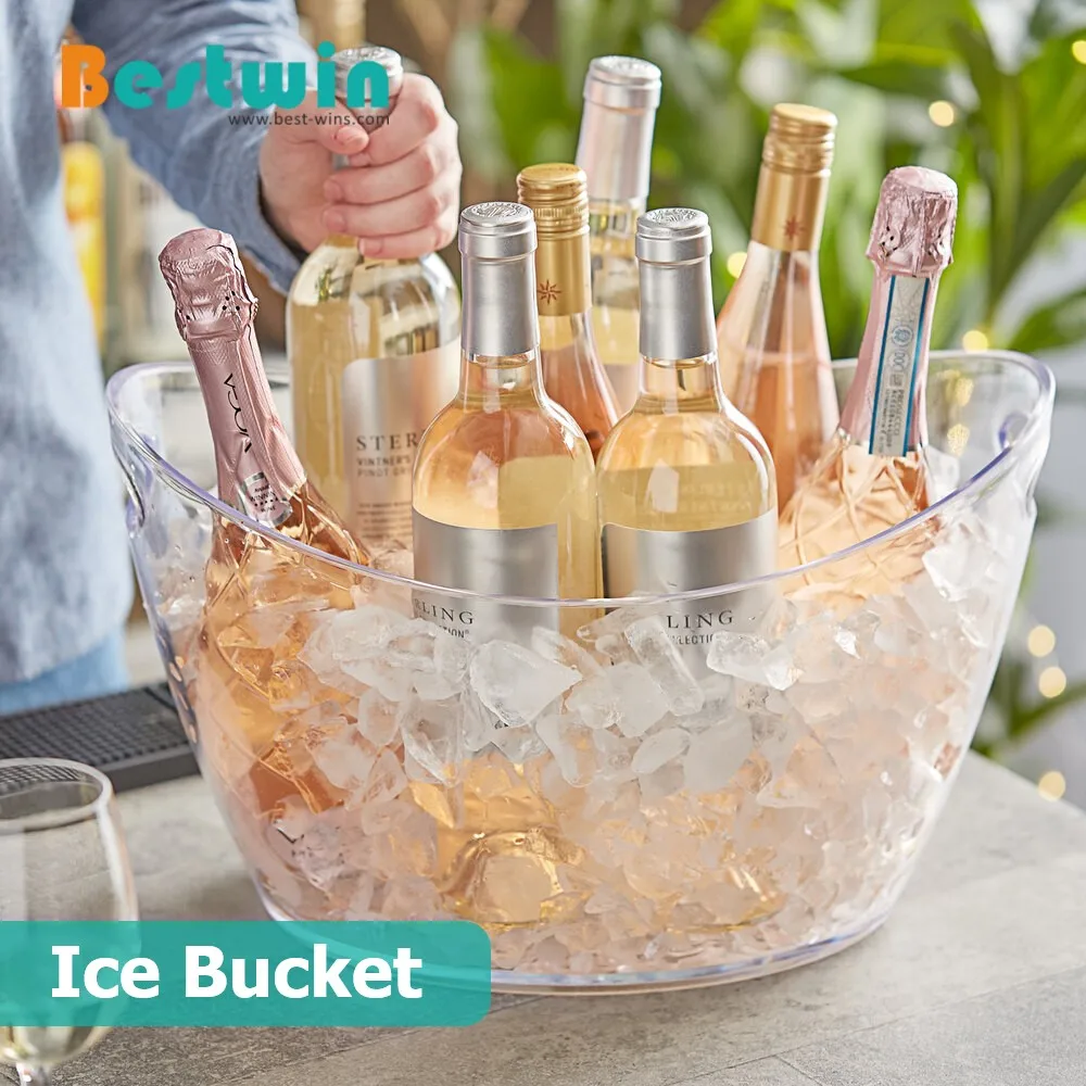 4L / 8L / 12L Clear Ice Beverage Tub Plastic AS Transparent Ice Bucket ...