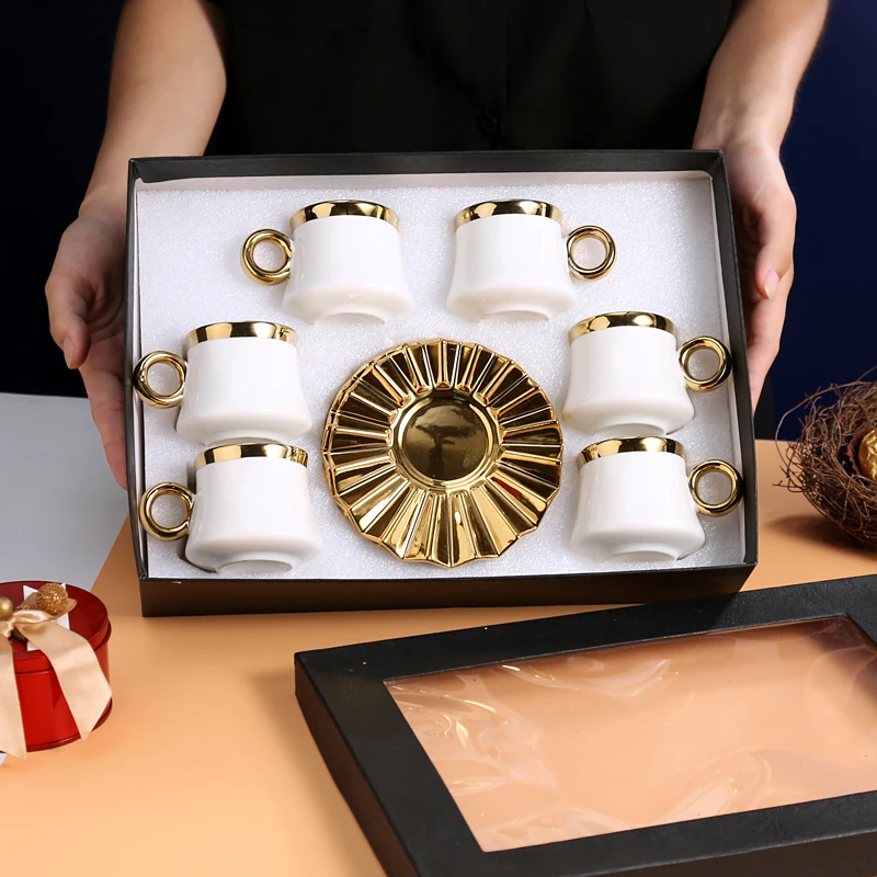 Ceramic Cup Set Tea& Coffee Espresso Color Gold Porcelain Turkish Cup ...