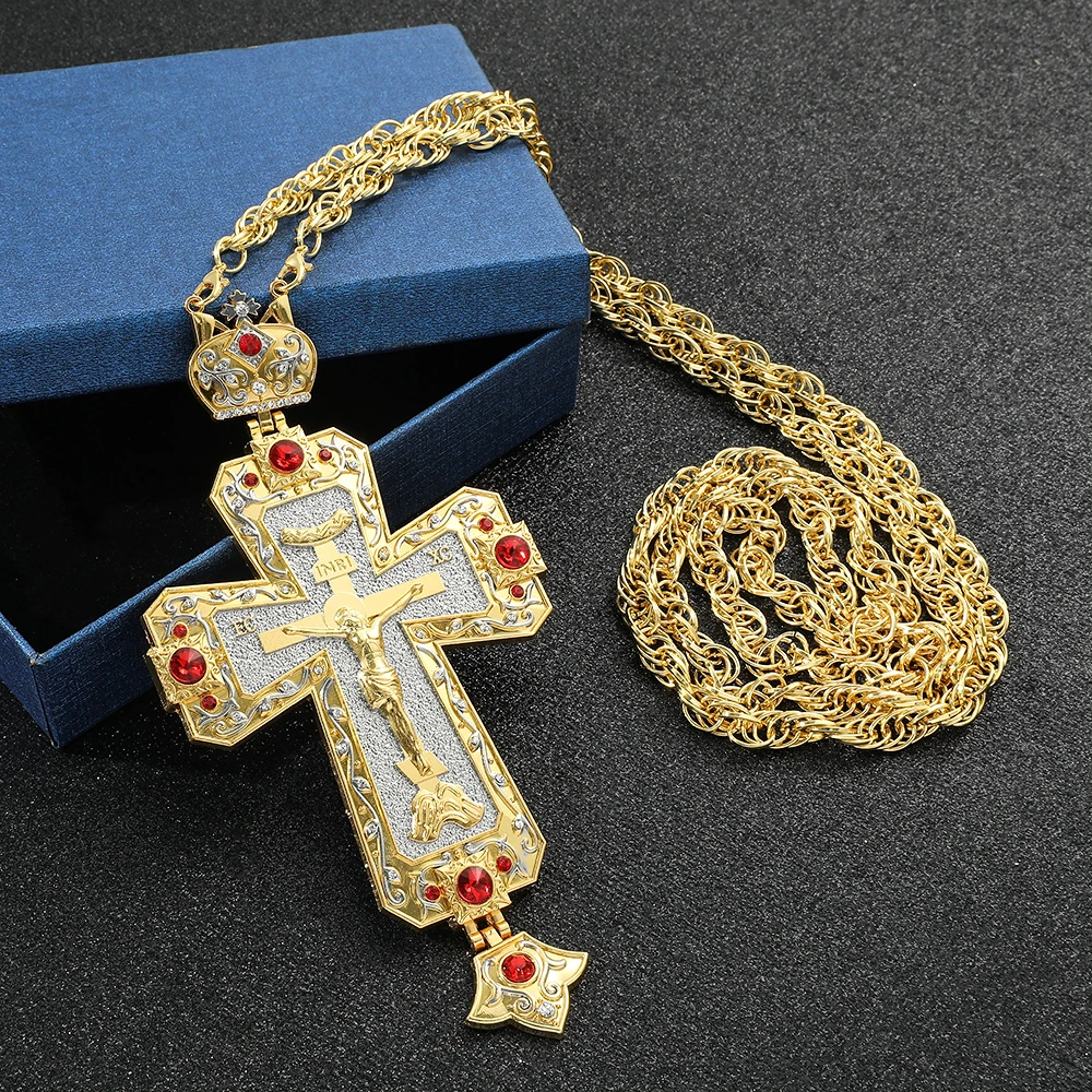 Orthodox Gold Plated Priest Pectoral Cross Icon Necklace