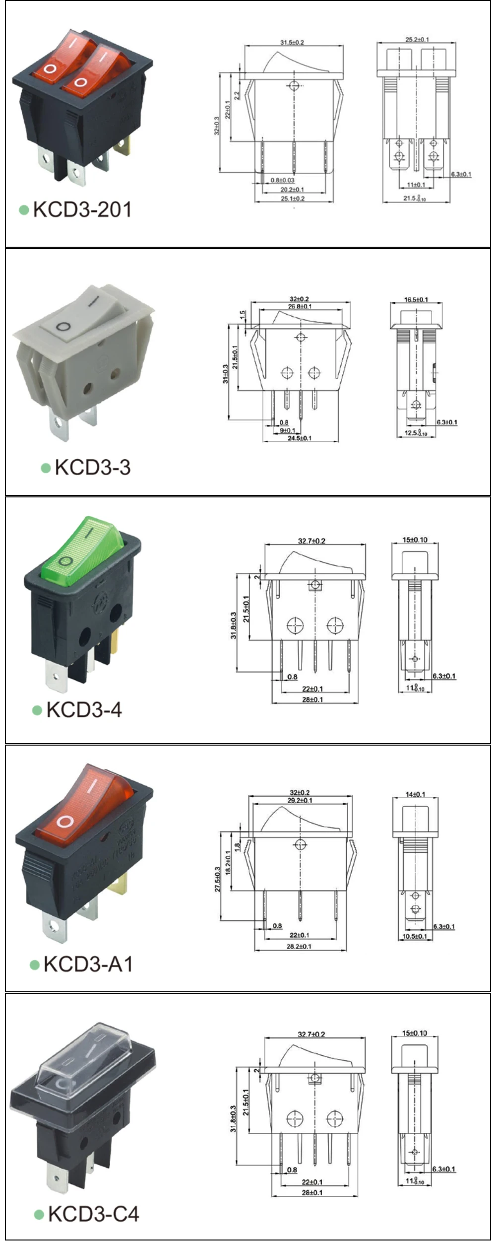 20mm Round Rocker Switch 240/220V On/off 3 Pin with LED