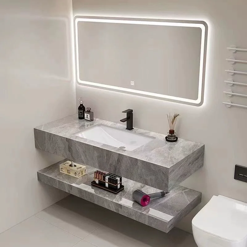 Modern Style Bathroom Vanity With Rock- Slab Stone Cabinet Washbasin ...