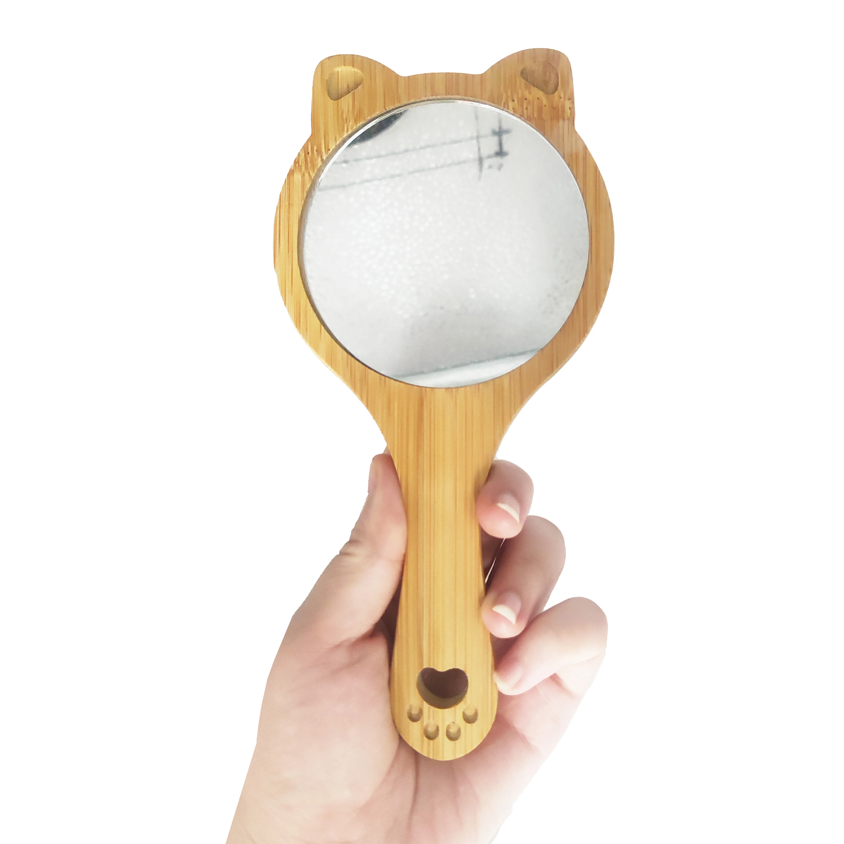 A Customized Logo Eco-friendly Bamboo Round Design Pocket Mirror Makeup ...