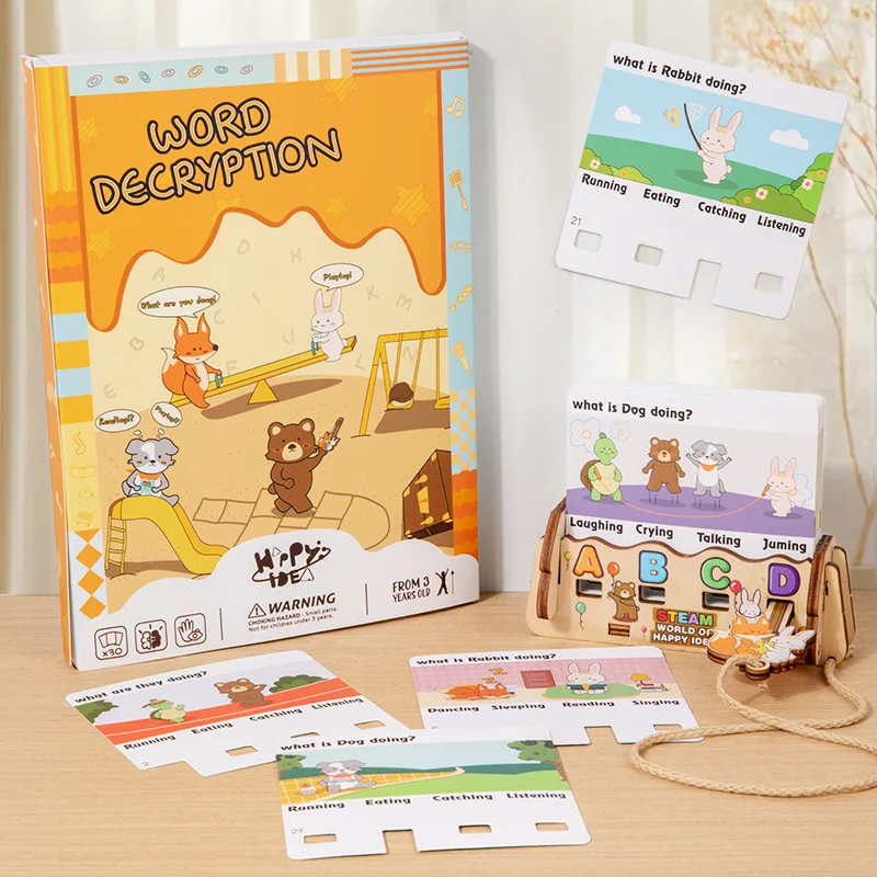 Wooden Cartoon Word Decryption Card Matching Toys Kids Montessori Toys ...