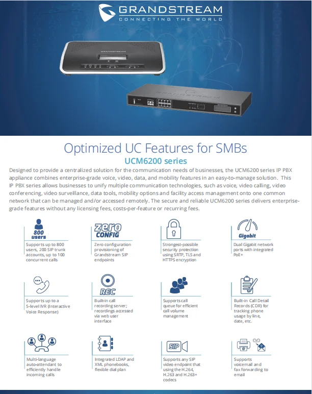 Grandstream Ucm6200 Series Ip Pbx System Optimized Uc Features For Smbs ...