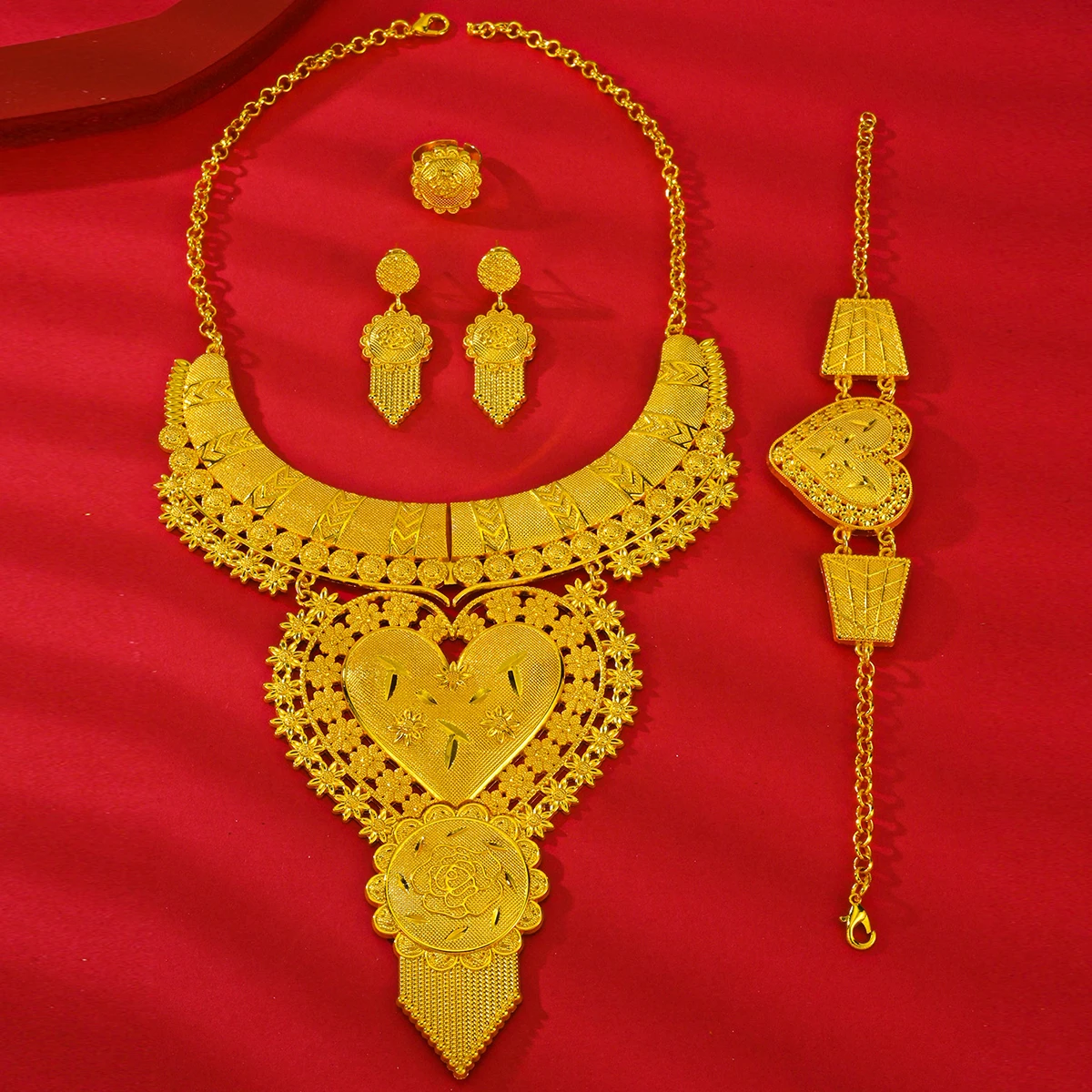 New 24k Gold Planted Dubai Middle Eastern Jewelry Set Design Saudi Gold ...
