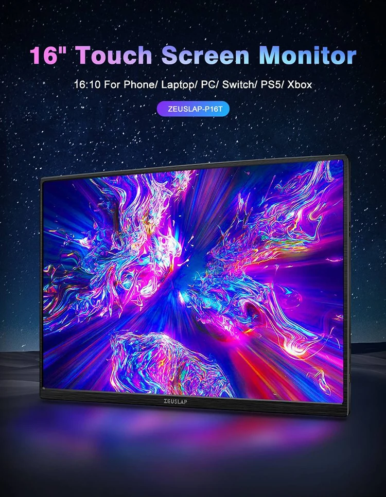 ZEUSLAP 16 Inch Portable Gaming Monitor - Touch Screen IPS