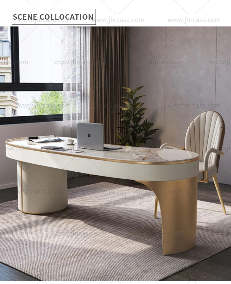 Luxury Gold Stainless Steel Computer Table,Sintered Stone Working Desk ...