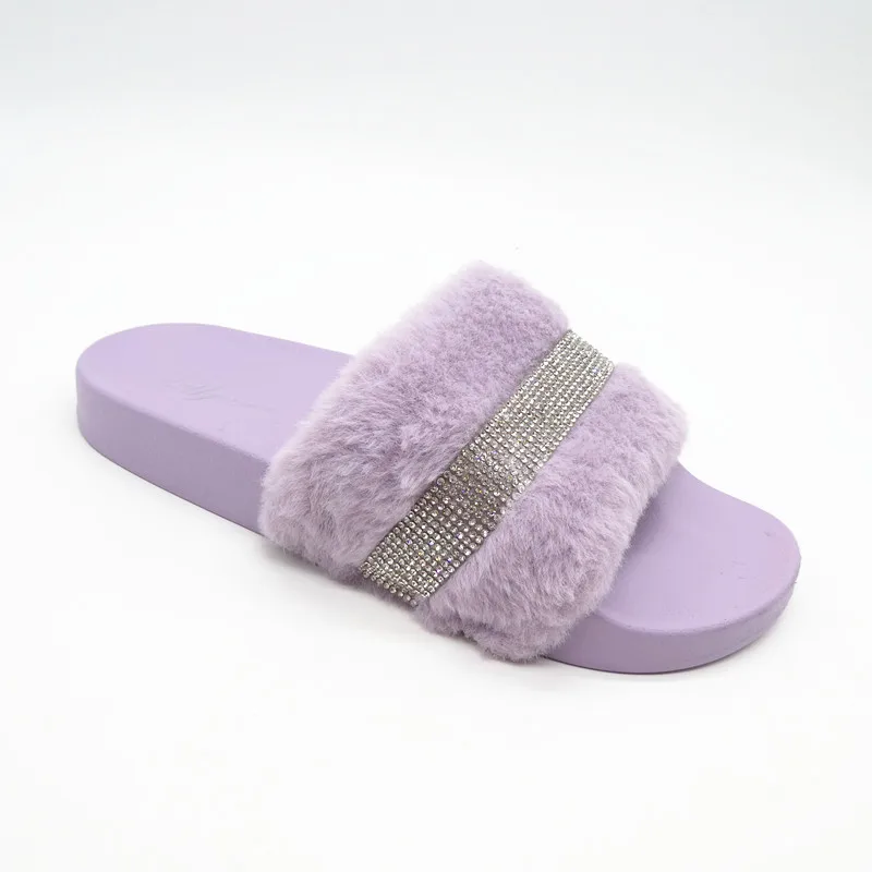 Womens Fur Slipper Rhinestone rainbow Sandals Women Furry Shoes Winter ...