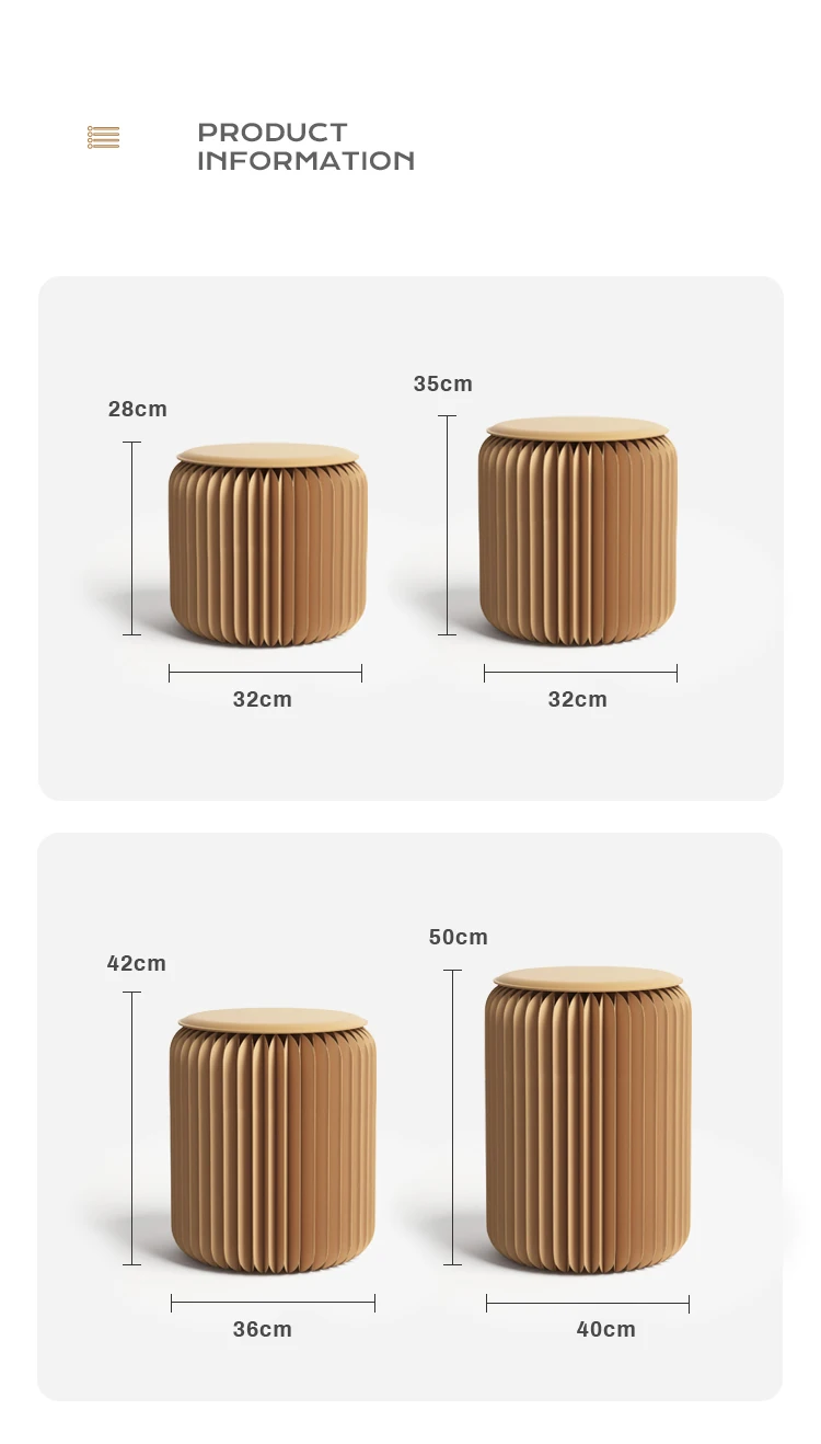 Ihpaper Foldable Cardboard Ottoman Stool with Faux Leather Pad - OEM