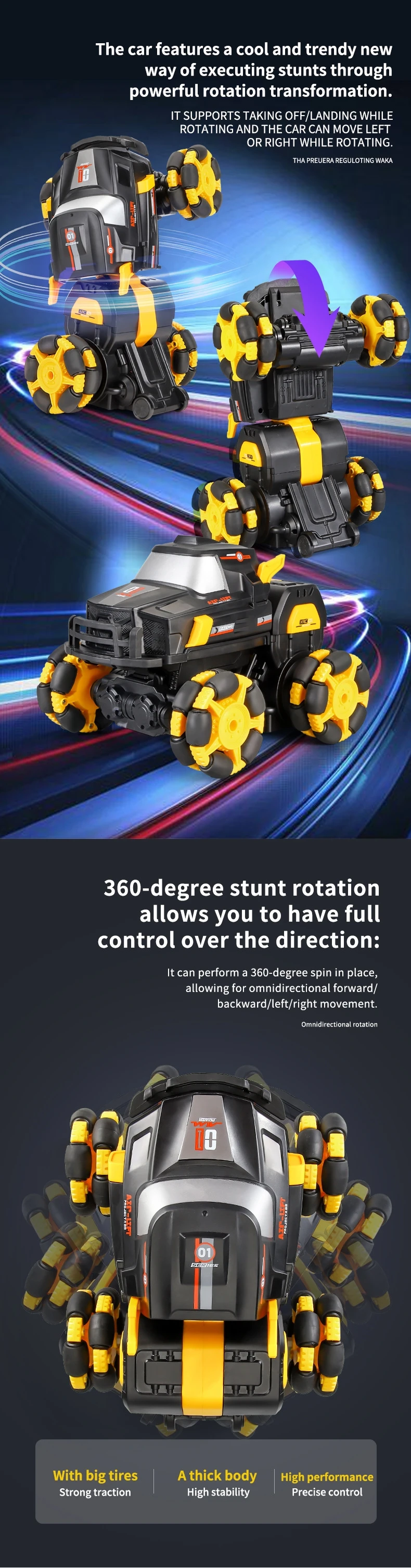 4WD Remote Control Rotation Stunt Cars Toy 1:16 Radio Control Spinning ...