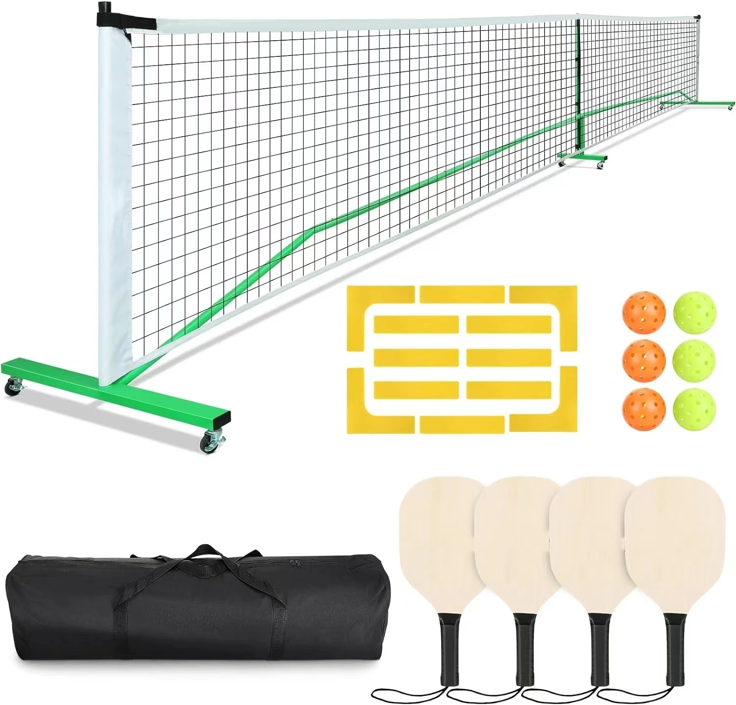 Portable Pickleball Net System with Wheels, Metal Frame Regulation Size ...