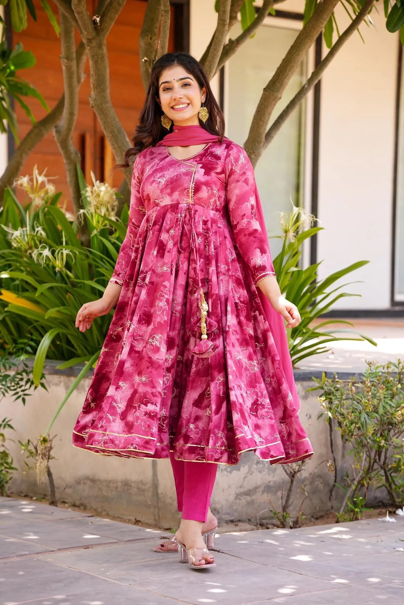 Traditional Indian Style Soft Rayon Anarkali Gown Style Fancy Foil ...