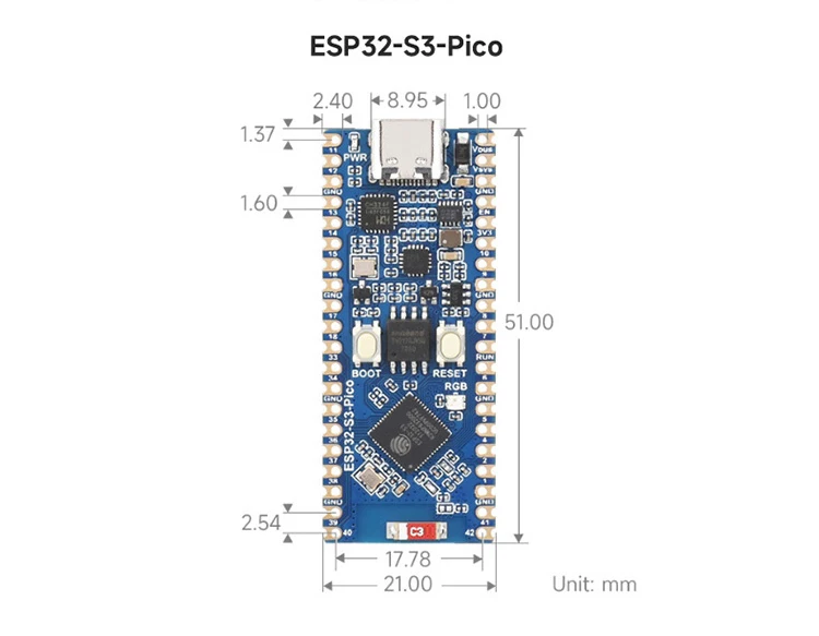 ESP32-S3-Pico Microcontroller 2.4GHz Bluetooth/WiFi development board ...