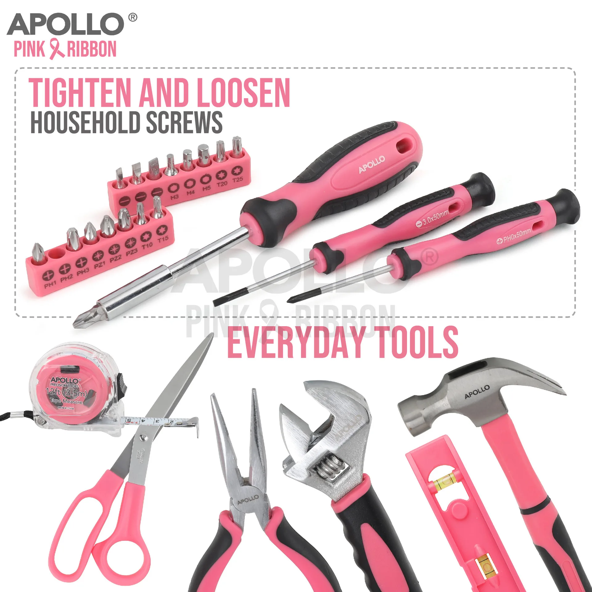 67-Piece Pink Home Toolbox Claw Hammer Screwdrivers Adjustable Wrenches ...