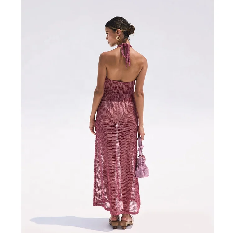 Women Sexy Mesh Beach Dress Sheer Long Cover Up Knitted Glitter Tunic ...