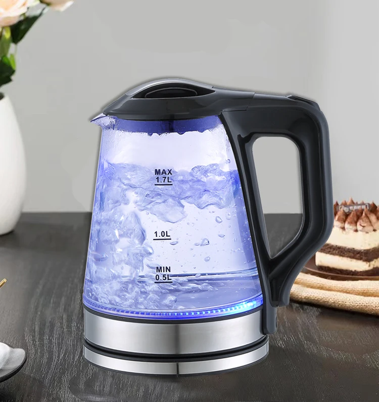 1.7 Liter Black And Silver Electric Glass And Steel Hot Tea Water ...