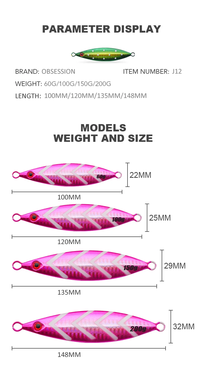 Factory 60g 100g 150g 200g Hard Jigging Lure Saltwater Boat Fishing ...