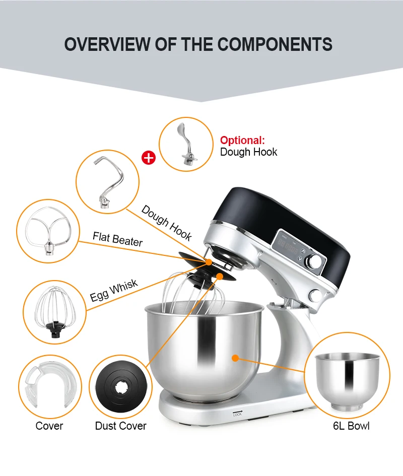 6L Spot Home Cake Mixer 220V Food Mixer DC 600W Snap-on Double Knives ...