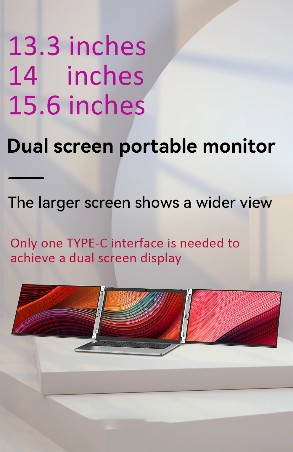 Double Screen Extender Monitor For 13.3-17inch Laptop Video And Audio ...