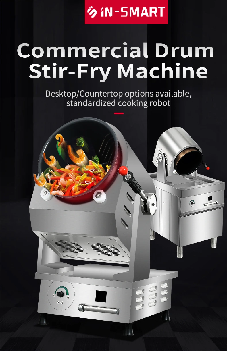 In-smart Cheap Commercial Automatic Cooking Machine Semi Gas Wok Rotary ...