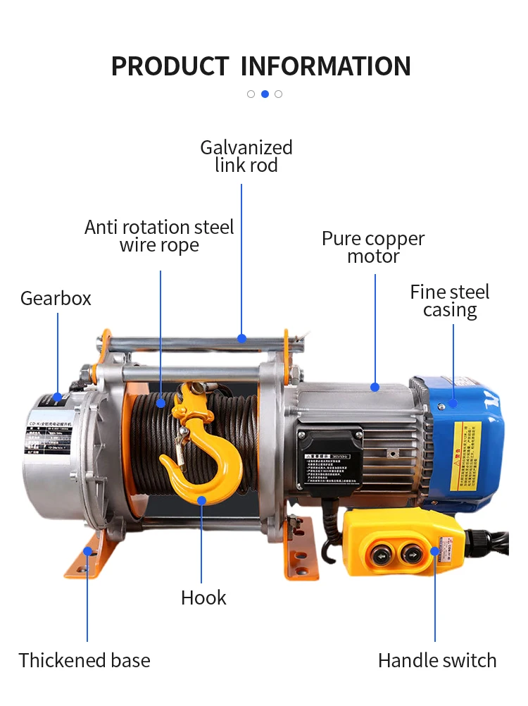 1 Ton Electric Wire Rope Motor Hoist Construction Cable Pulling Winch ...