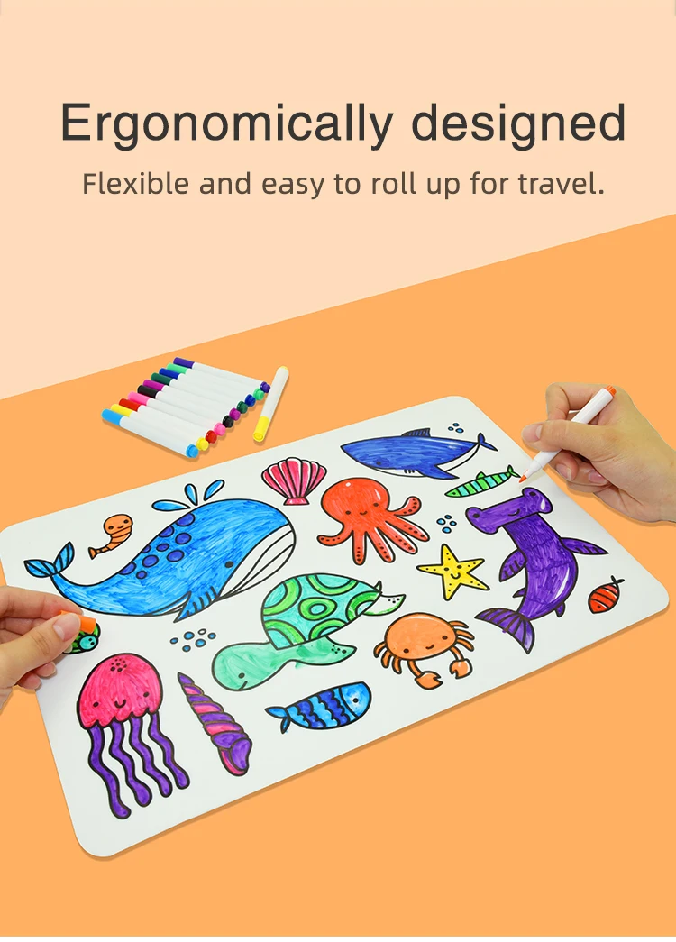 Silicone Doodle Mat Kids Graffiti Placemat Coloring Drawing Mat Animal ...