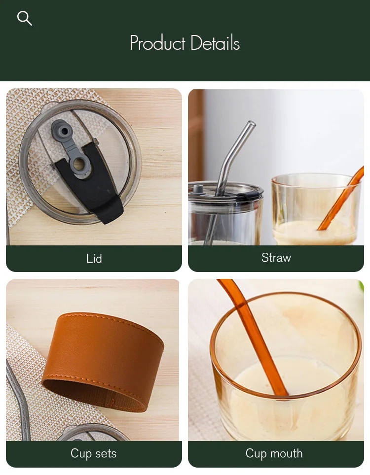 Wholesale 450ml Clear Glass Slub Cup with Lid & Straw