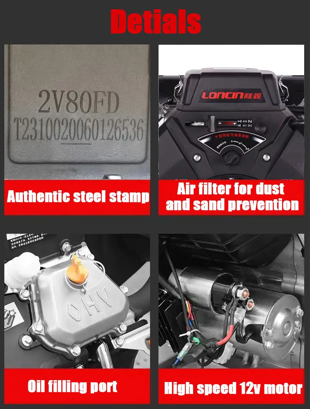 Loncin LC2V80 764CC 25HP Air-Cooled V Twin Gasoline Engine OEM