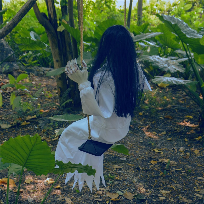 White Swing Ghost Haunted House Props Female Ghost Swinging Scary ...