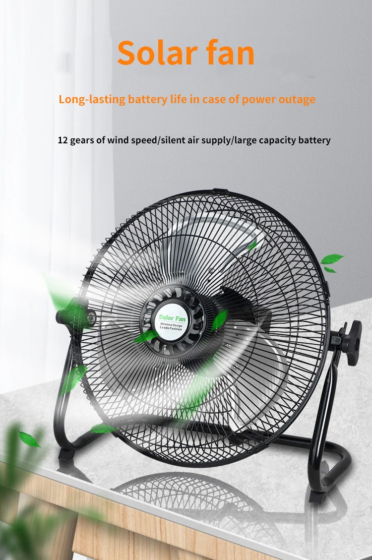 12 Inches Rechargeable Solar Fan Portable Solar Powered Fan With Solar ...