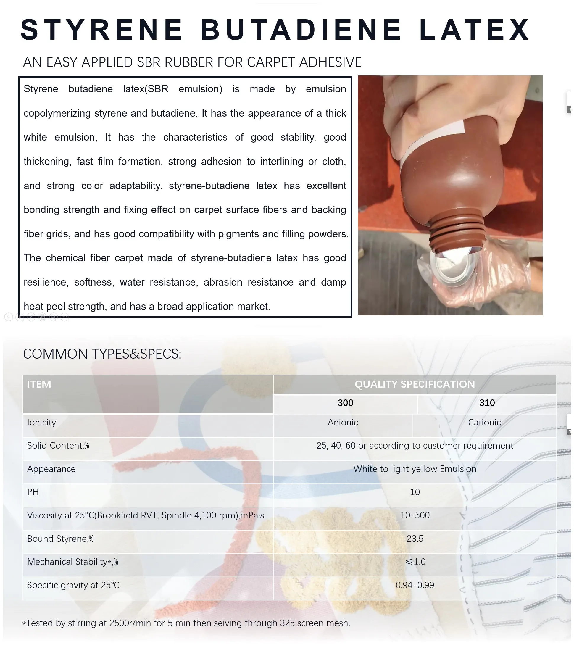 Styrene Butadiene Latex/sbr Emulsion/for Carpet Adhesive Backing/cas ...