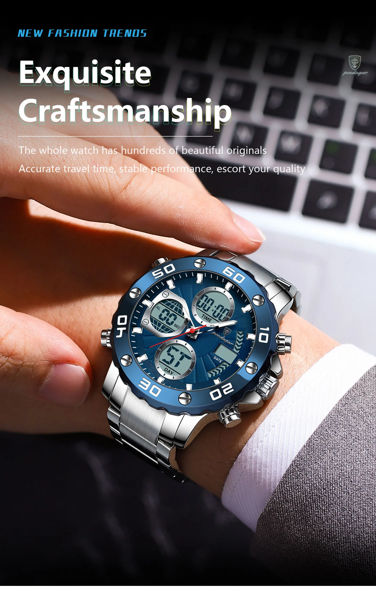 Poedagar Men's Digital Watch - Waterproof & Luminous