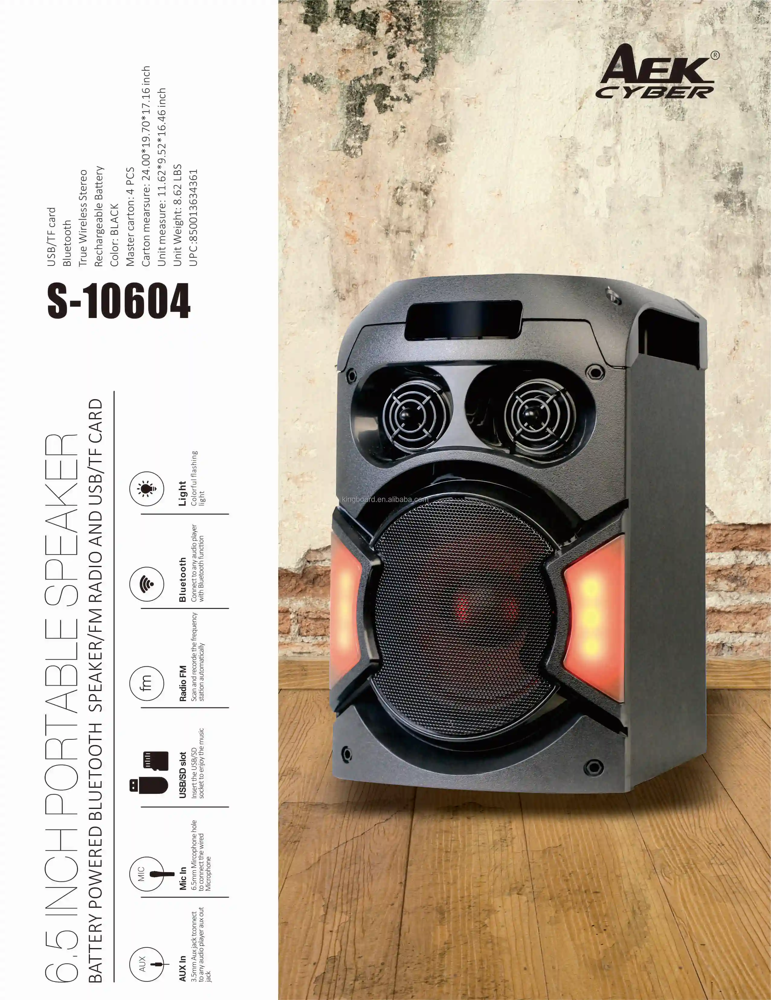 Portable DJ Party Bluetooth Speakers - AEK Wireless 6.5 Inch Outdoor ...