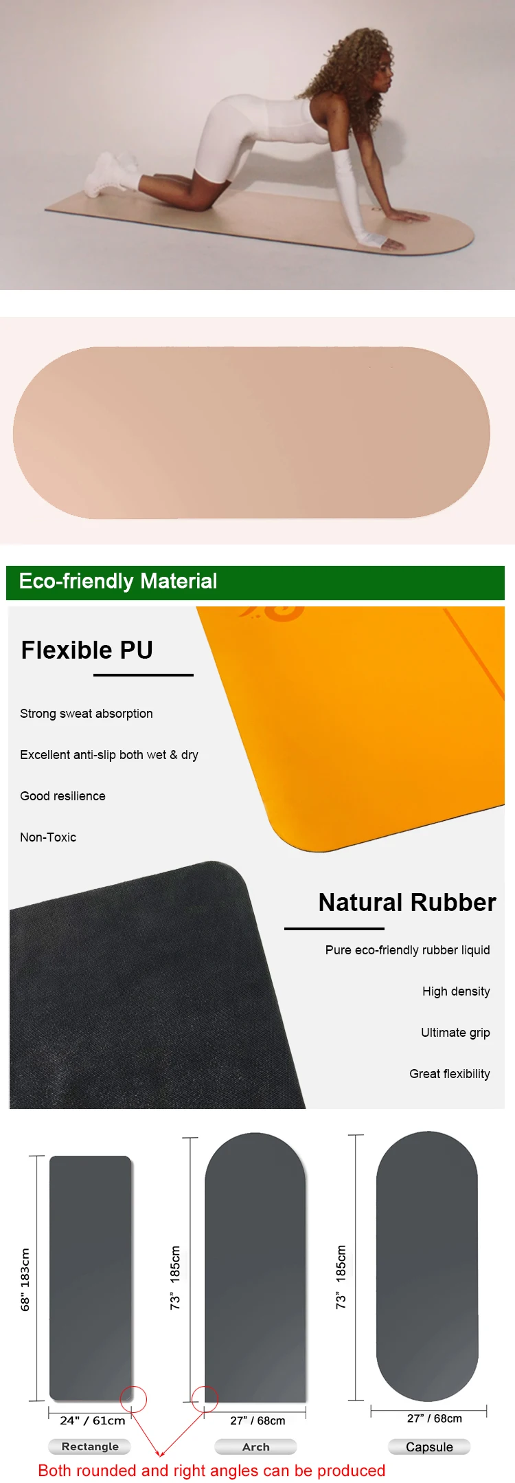 Custom Solid Colour Logo Print Vegan Matte Pu Yogamat,Circular Oval ...