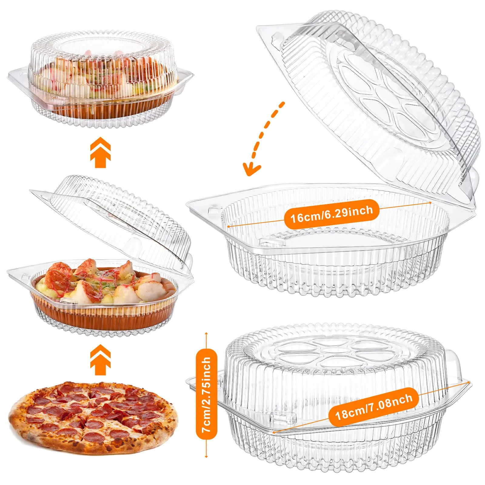 6 Inch Plastic Clear Pizza Keeper Hinged Locking Lids Round Clamshell ...