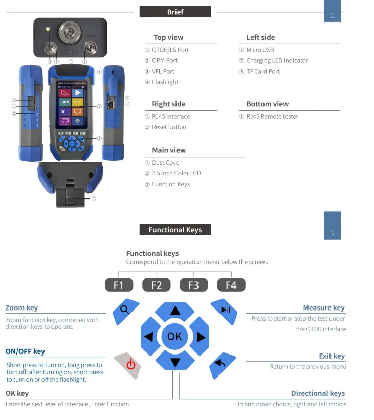 FTTH 60km Smart OTDR 1310nm/1550nm Handheld Fiber Optic Tester