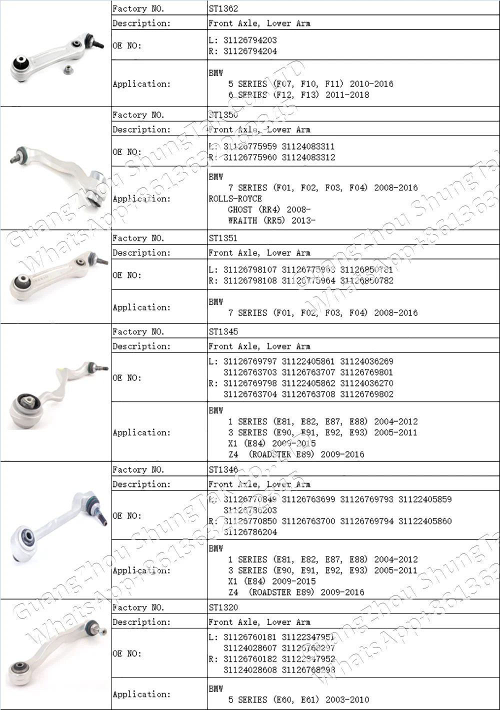 Automotive Suspension Control Arm for BMW E81 E82 E87 E88 X1 E84 E90 ...