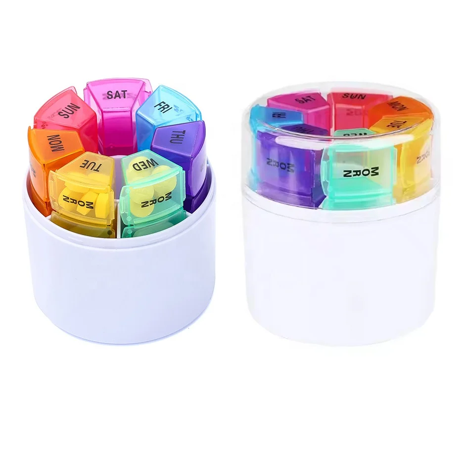 28 Grids 7 Days One Week Round Medicine Case Cylindrical Tablet Vitamin ...