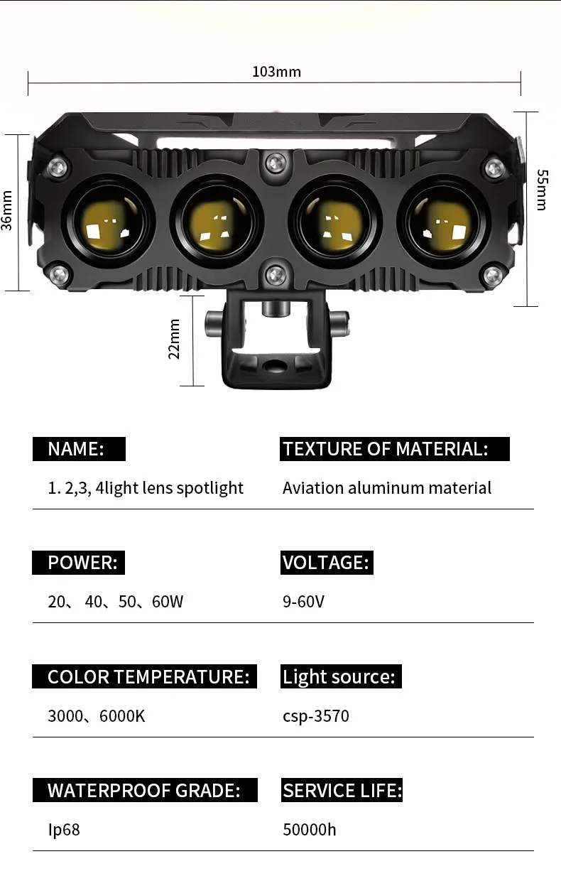 Motorcycle Headlight Led 60w 6000k Waterproof Fog Lamp Spotlight Ultra ...