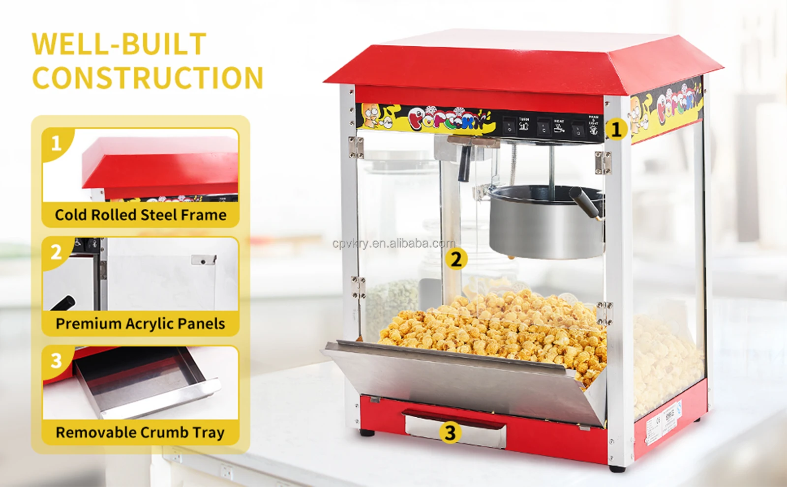 1400W Commercial Electric Popper - High Efficiency Popcorn Maker
